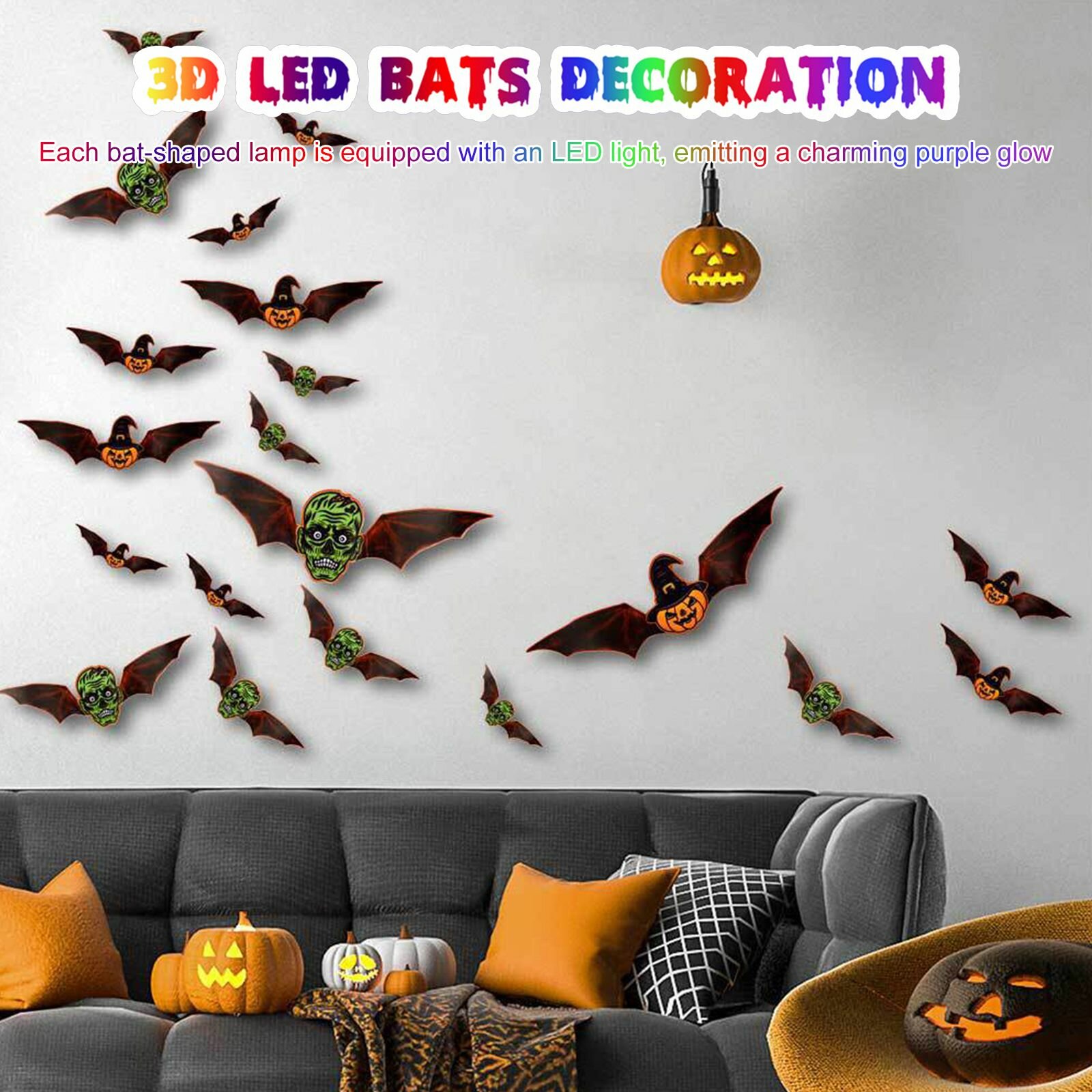 24 шт. Хэллоуин 3D Lighted Lats LED 3D LATS Lights for Home Bar Halloween Party