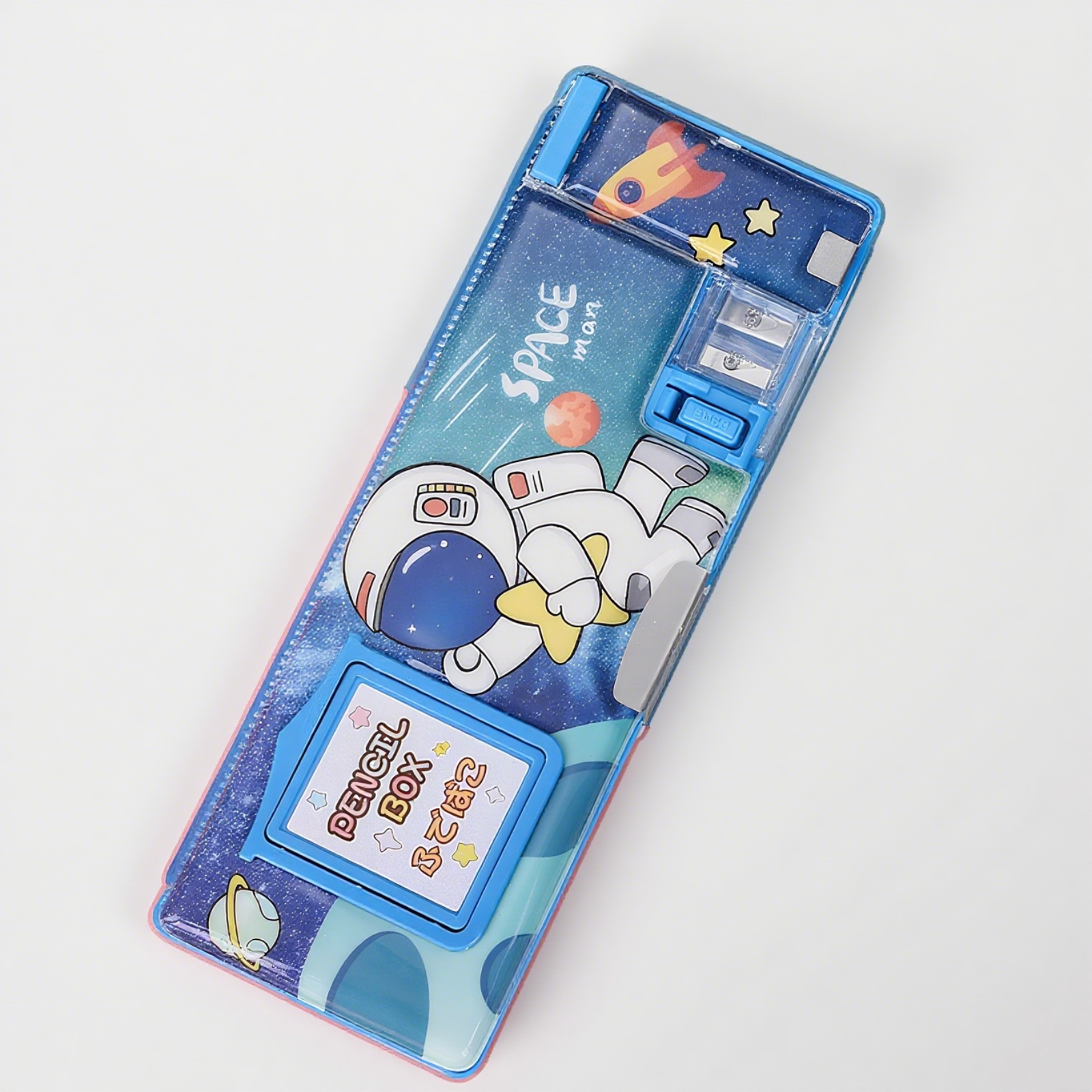 Двухцелевой многофункциональный пенал с калькулятором для учащихся, пенал с хранением канцелярских товаров, пенал (с бесплатной складной линейкой), встроенный калькулятор, отсек для заточки карандашей с одноклавишным открытием, многосекциональное