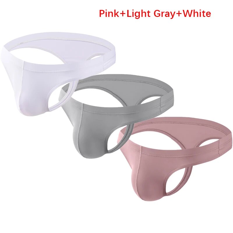 3 шт./лот, мужские трусики-стринги с большой сумкой, нижнее белье из ледяного шелка, сексуальные трусы со средней посадкой, бандаж с выпуклостью и Т-образной спинкой, трусы-бикини Танга