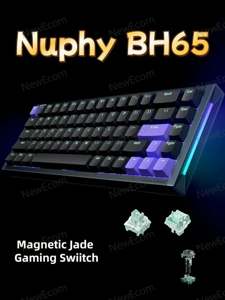 NuPhy Игровая клавиатура проводная BH65 Magnetic Jade Gaming Switch, (GATERON Magnetic Jade Linear), Английская раскладка, черный, фиолетовый
