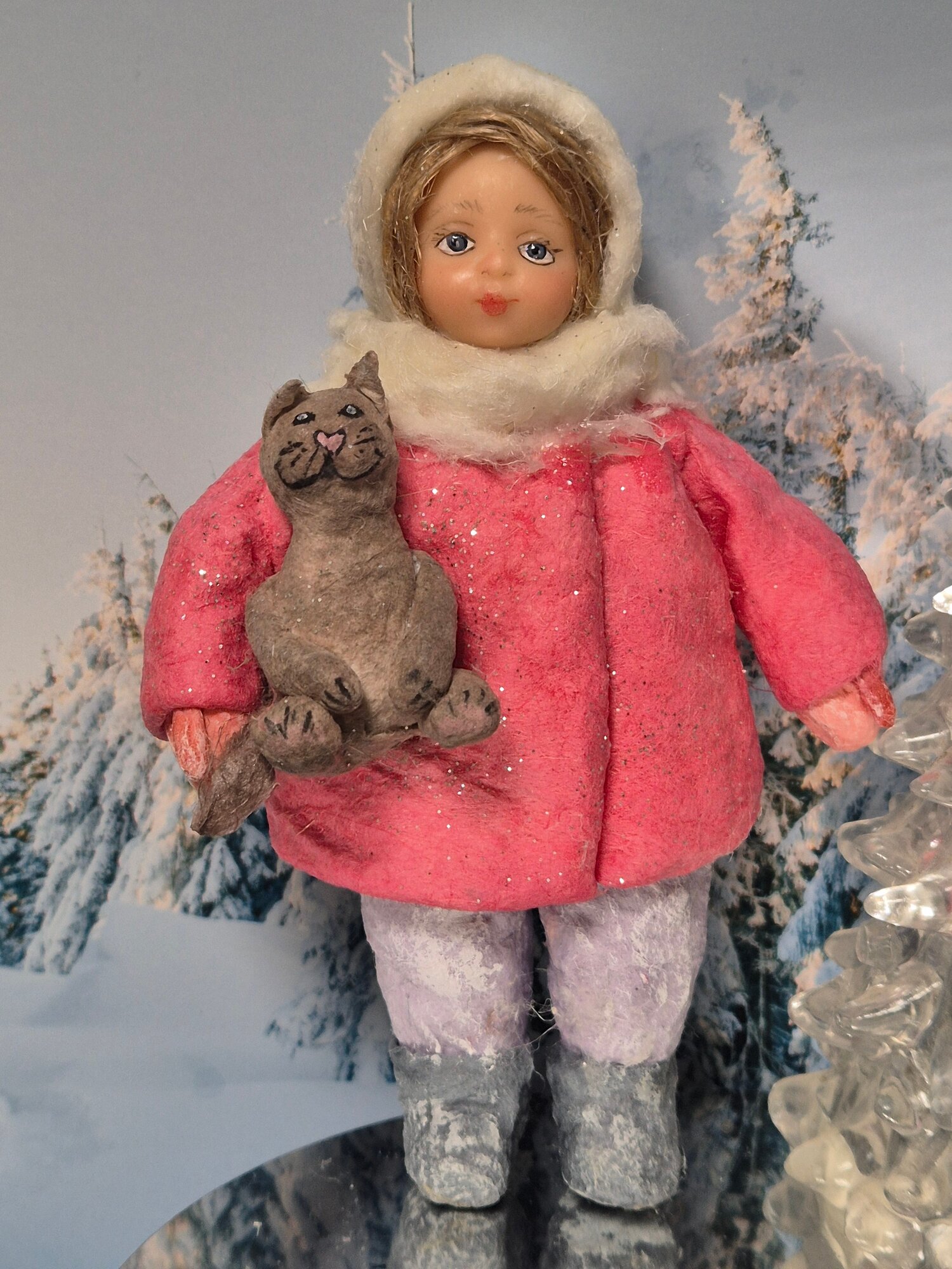 Ёлочная игрушка Affavatta, "Девочка с котиком", 12см, ручная роспись