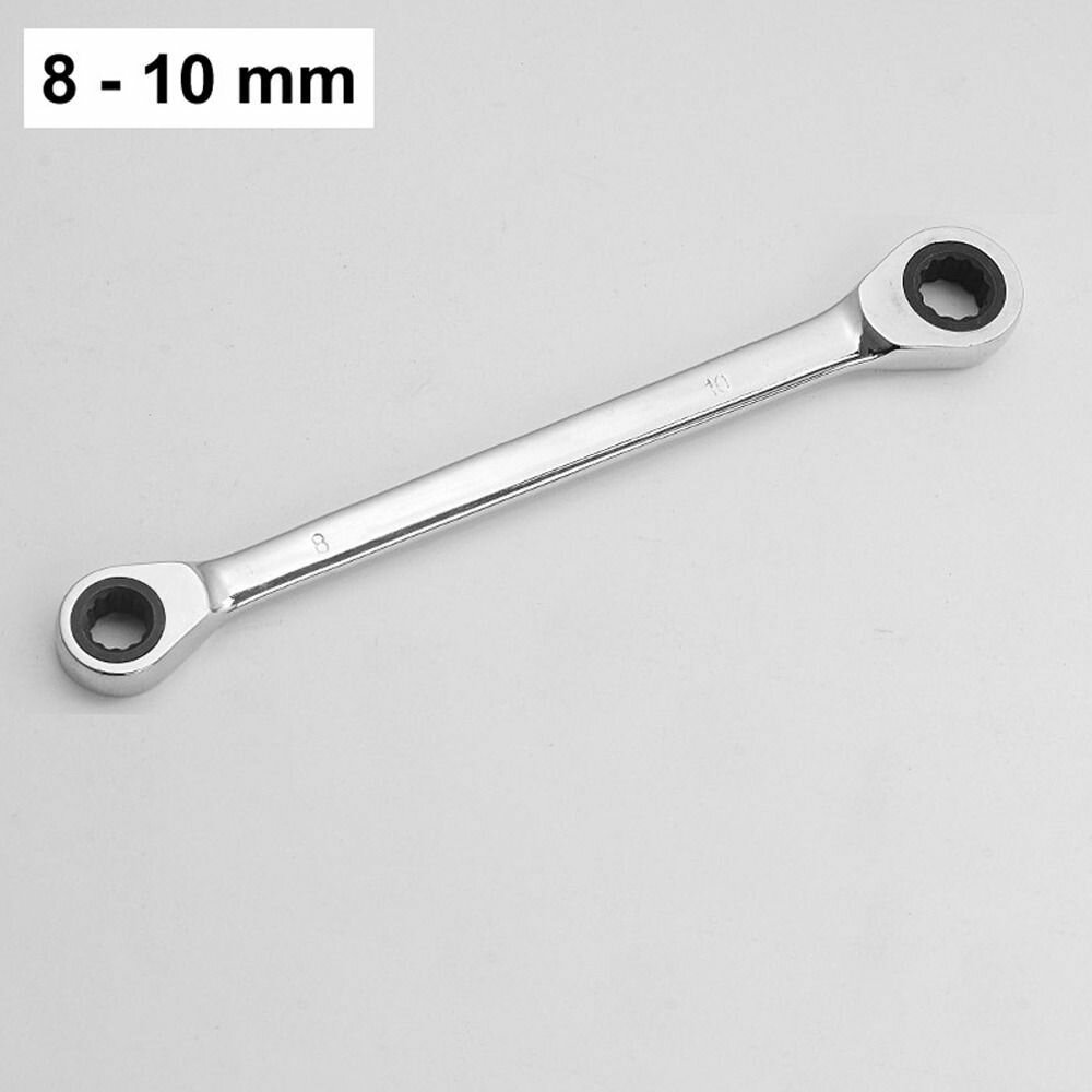 Набор гаечных ключей кольцевых с трещоткой, серебристые, металлические, для ремонта автомобилей, размеры 8-19 мм