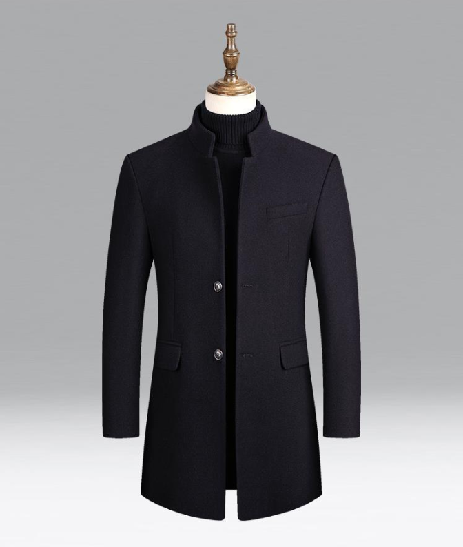 Мужской осенне-зимний шерстяной тренч средней длины