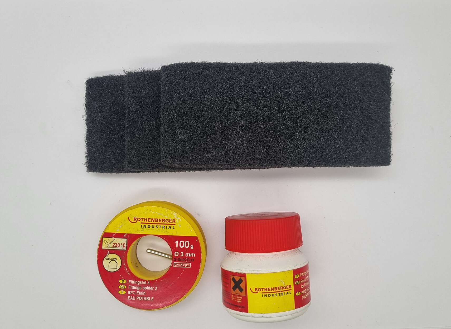 Набор для пайки мягким припоем ROTHERM (Sn97Cu3 паста 100 г, припой d3mm 100 г, скотч-брайт) 45227