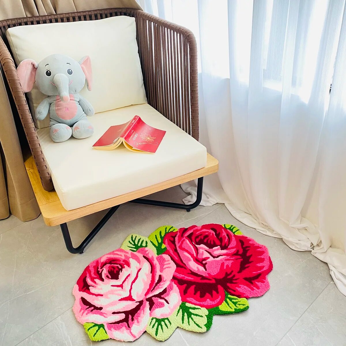 Акриловый ковер с розами 80x55 см Розовый, pink