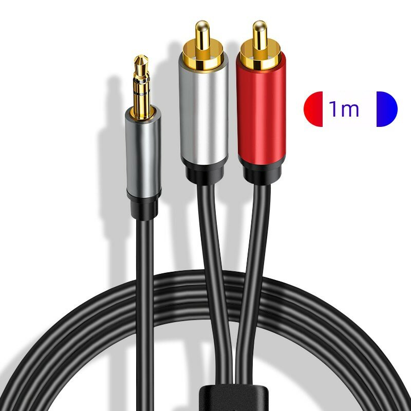Кабель аудио 3.5mm к RCA, 1 метр, улучшенный сплав для винтажных колонок и аудиосистем, вход AUX