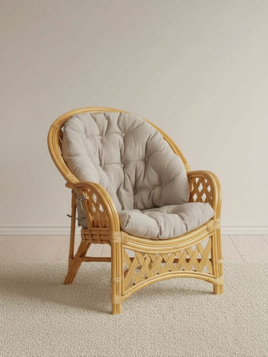 Кресло плетёное с мягкими подушками