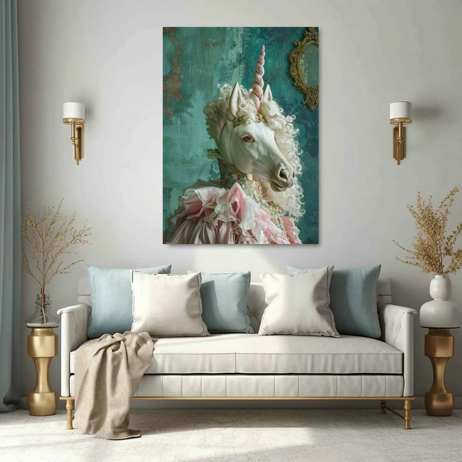 Картина на натуральном холсте, покрыта лаком , 50*70 Единорог