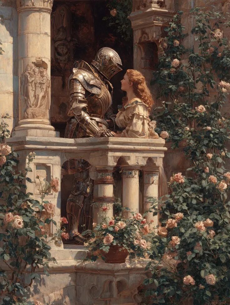 Алмазная Мозаика "Темная Фэнтези Романтика Рыцарь И Девушка", Круглые Бриллианты И Стразы, 40х50 См