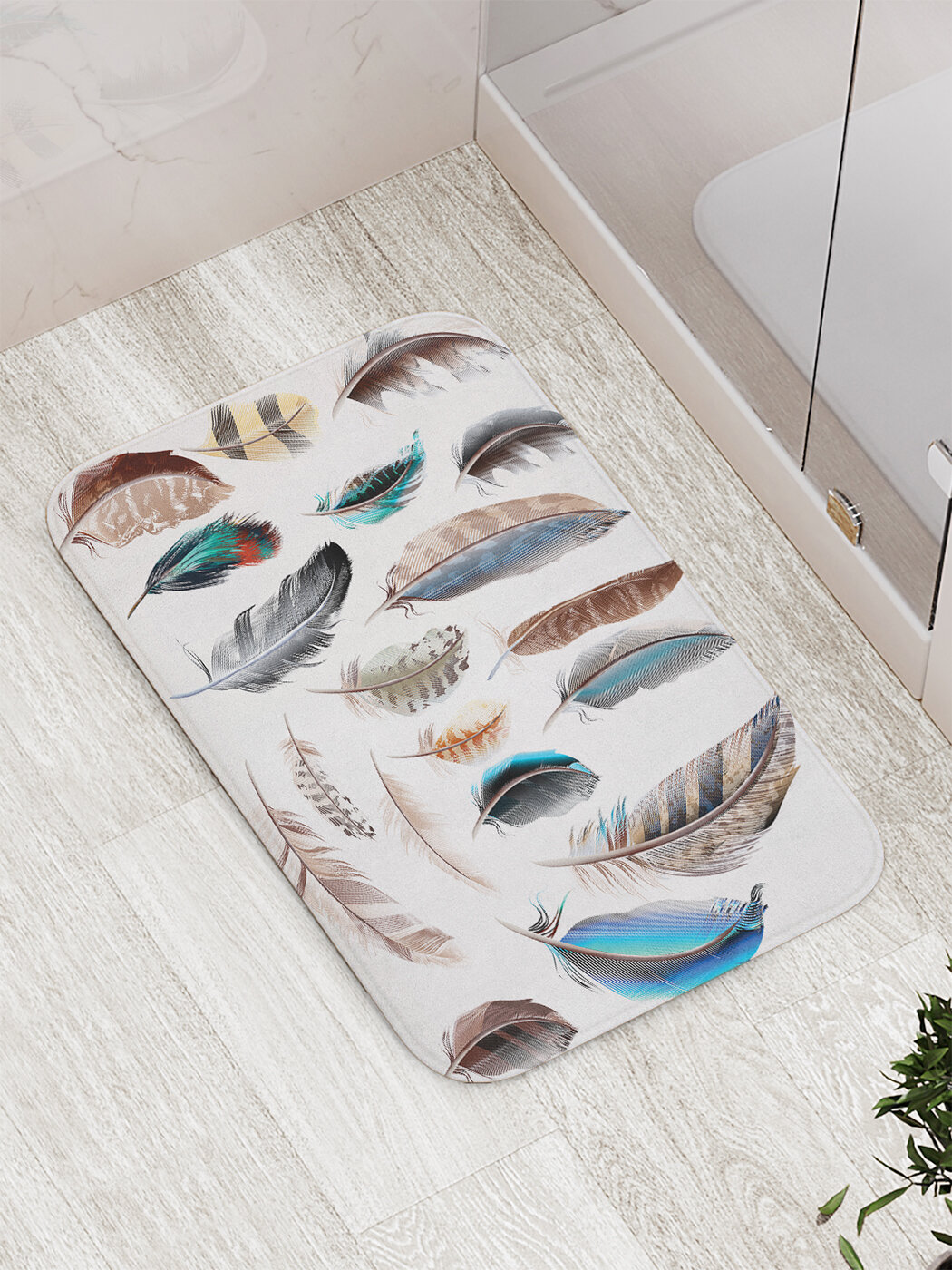 Коврик для ванной комнаты, туалета "Перья на любой вкус" противоскользящий, 52х77 см, JoyArty