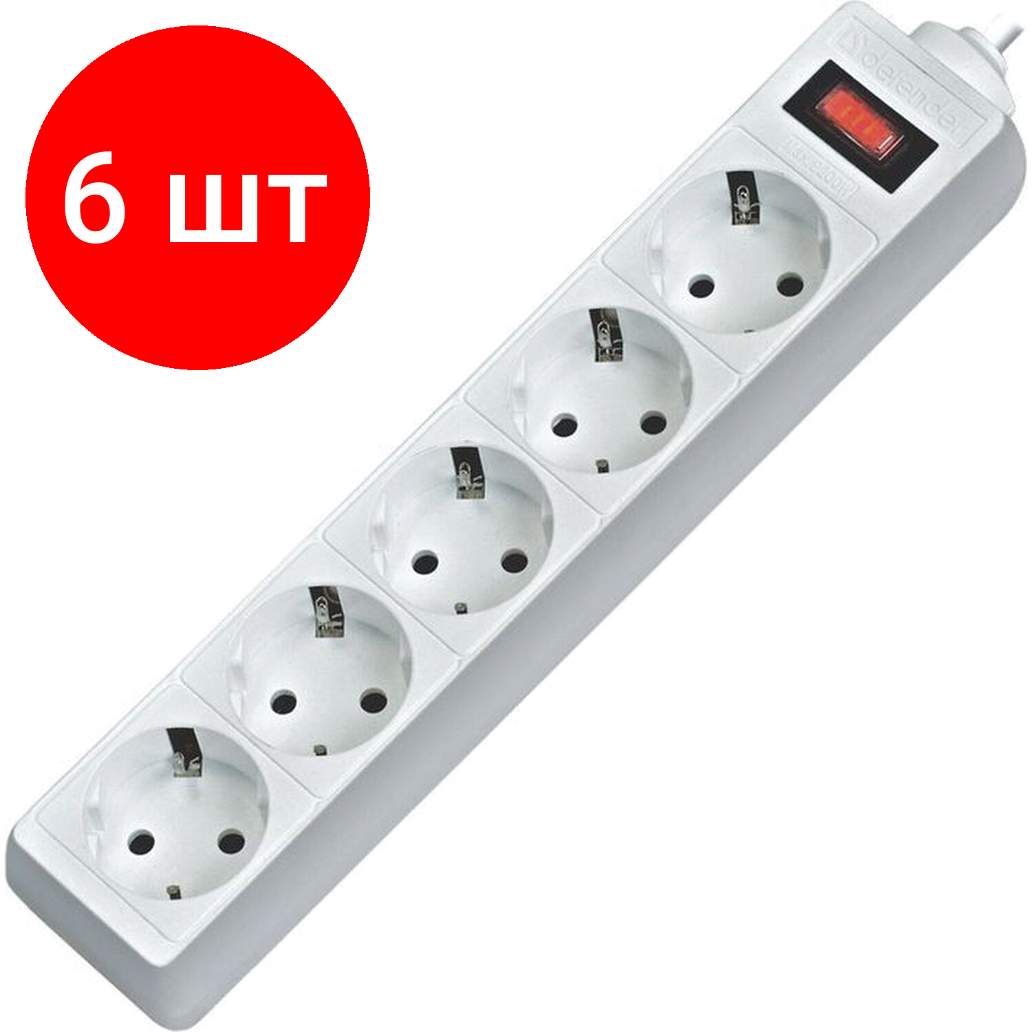 Комплект 6 шт, Сетевой фильтр DEFENDER ES, 5 розеток, 5 м, белый, 99483