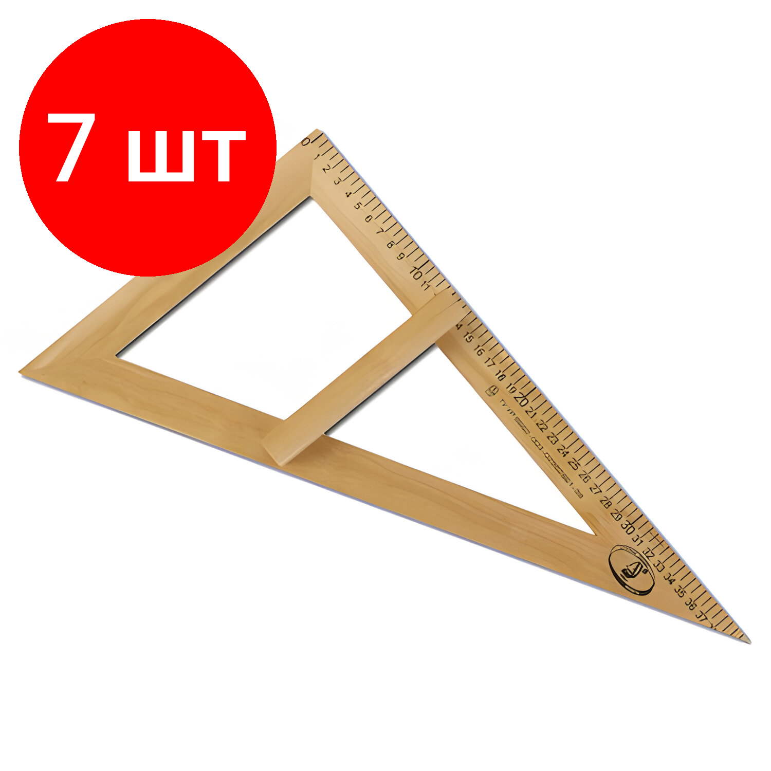 Комплект 7 шт, Треугольник для классной доски (треугольник классный), деревянный, 60х30х40 см, прямоугольный, С364