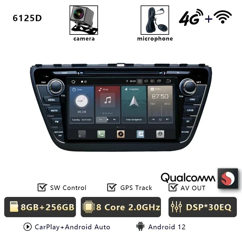 Автомагнитола Android 12 6125D для Suzuki SX4/S-Cross/Chevrolet CarPlay GPS WiFi