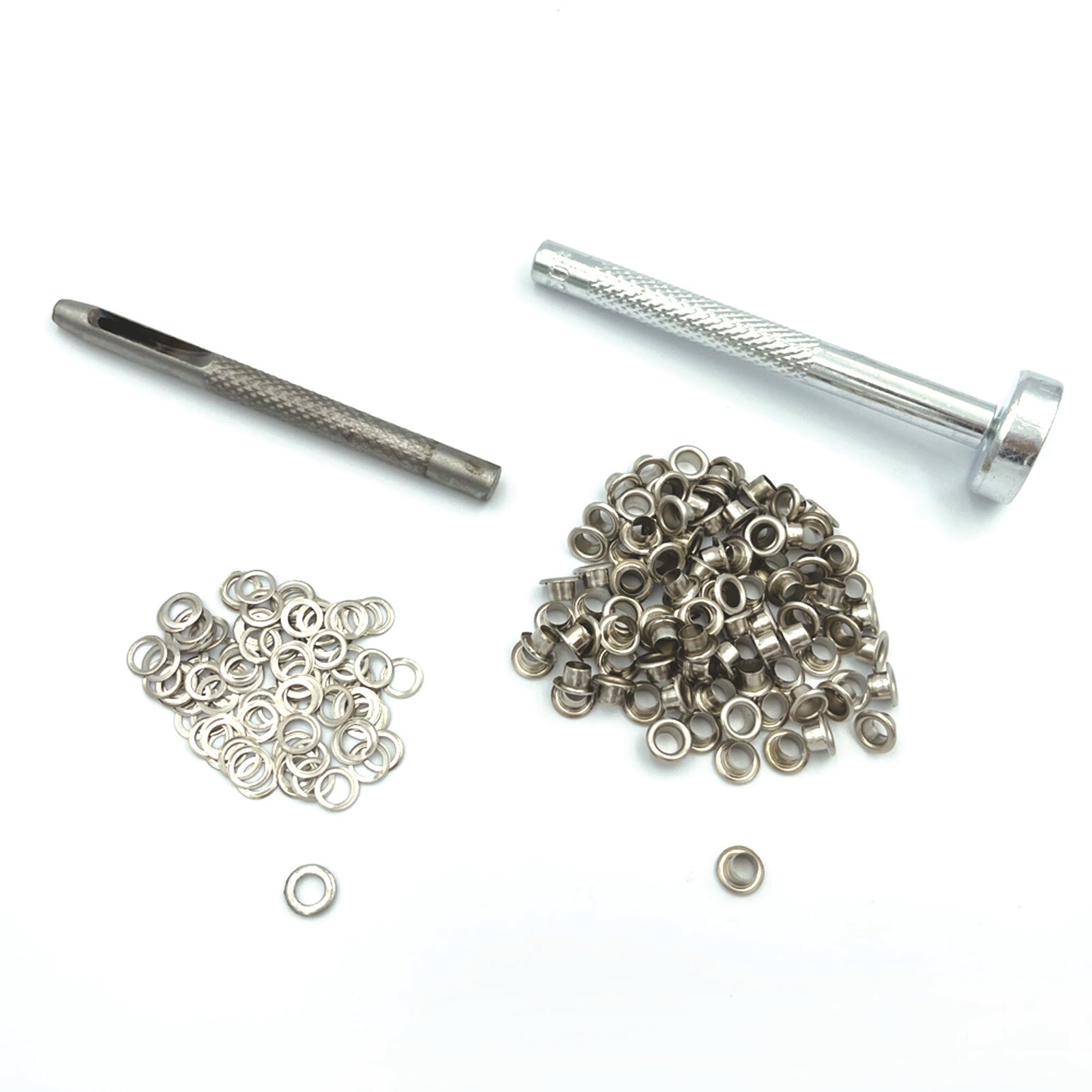 Набор инструментов для самодельного кожевенного ремесла: Пунч для глазушек + Пунч для отверстий + 100 наборов серебристых глазушек, Материал: Сталь, Цвет: Серебристый, Внутреннее отверстие: 4мм, 5мм, 6мм, 8мм, 10мм, 12мм, 14мм, 17мм (по выбору)