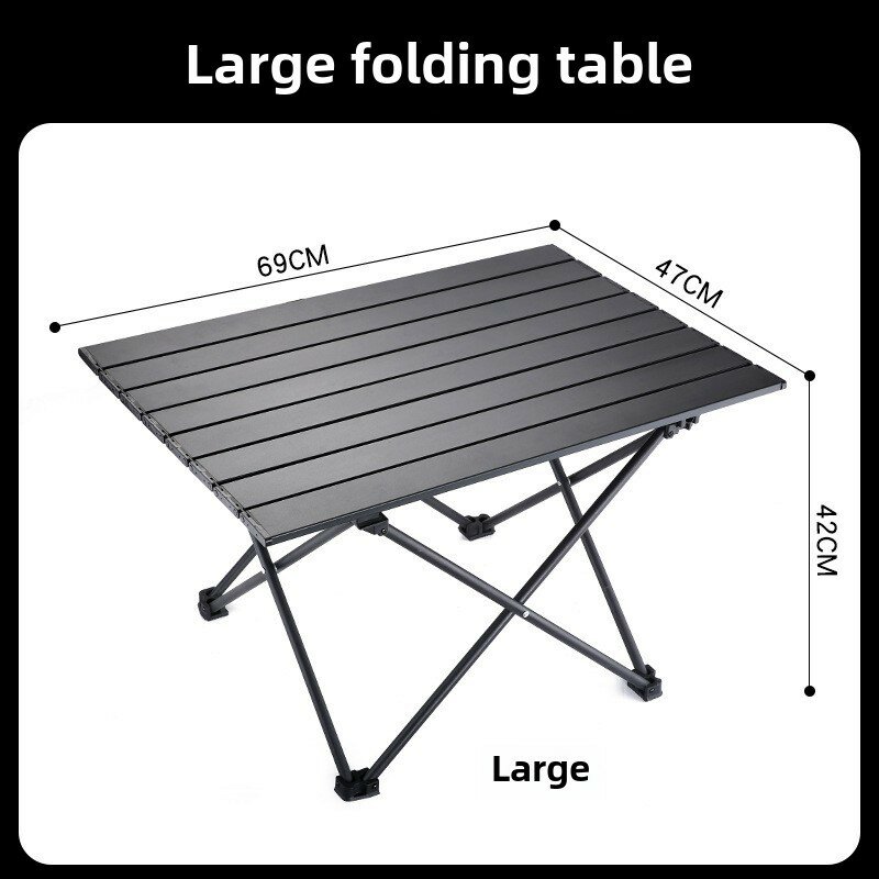 Outdoor folding table carbon steel black large folding table aluminum alloy portable egg roll table camping table and chair barbecue picnic table picnic equipment stall 69*47*42cm