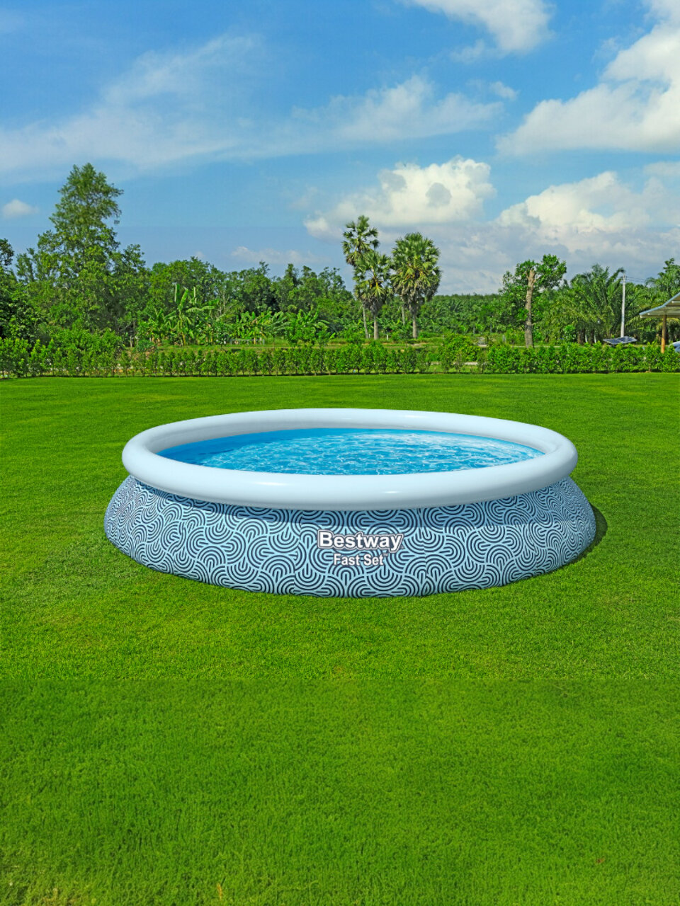 Надувной бассейн Bestway Fast Set 457х84 см, фильтр-насос в комплекте, 9677 литров, большой семейный для дачи