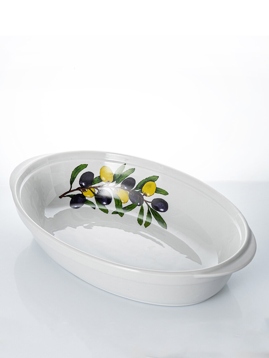 Лоток фарфоровый овальный для приготовления 1200 мл. "Оливки", Дулево