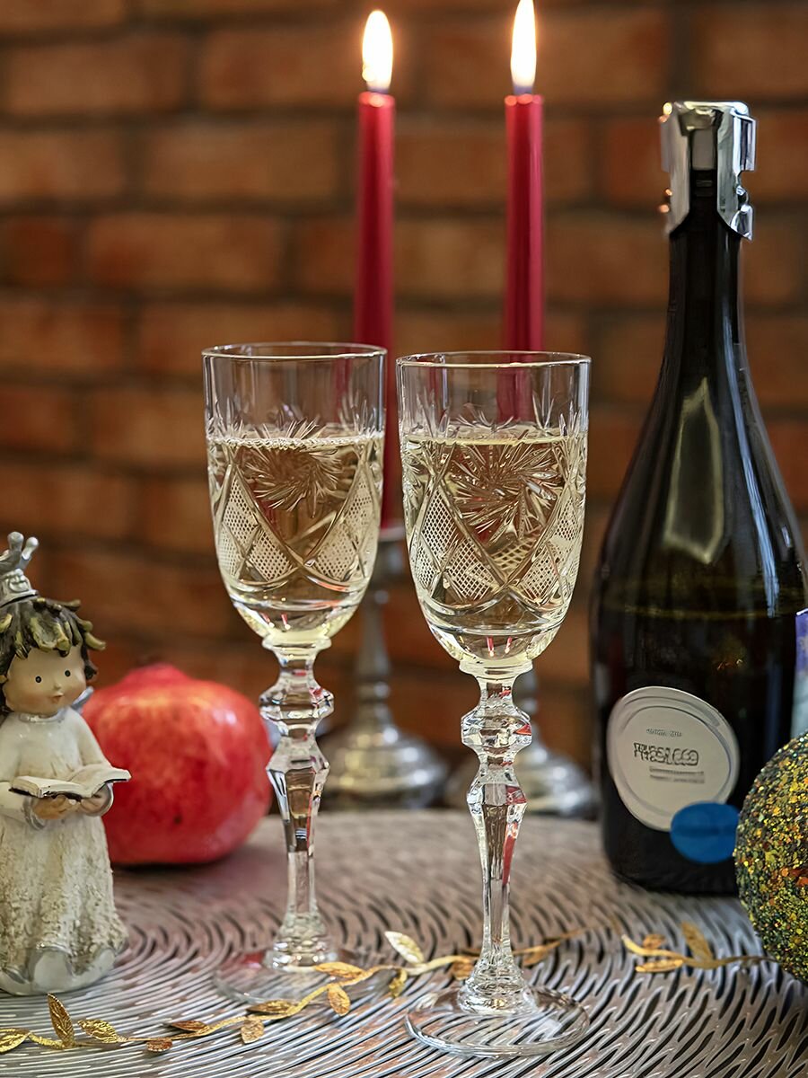 Хрустальные бокалы для шампанского, игристых вин, коктейлей, объем 160 мл, фужеры набор 2 шт, Неман