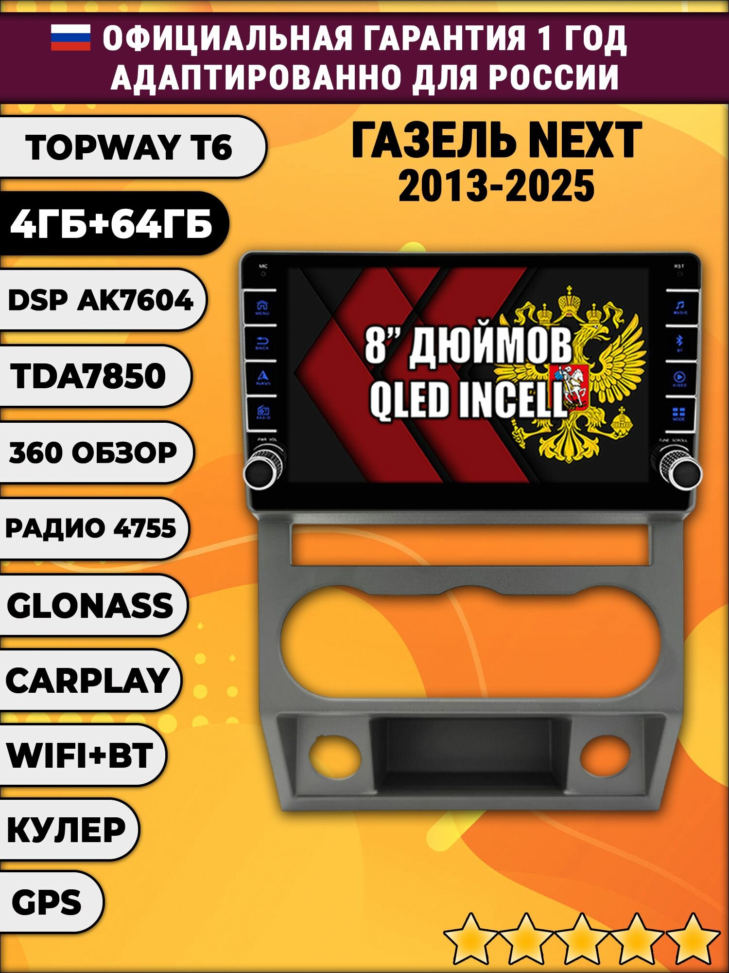 4гб+64гб с DSP и 360 для Газель Некст (Next 2013 2014 2015 2016 2017 2018 2019 2020 2021 2022 2023 2024 2025), Android магнитола с DSP и усилителем TDA7850