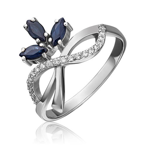 Кольцо, белое золото, 585 проба, сапфир, бриллиант