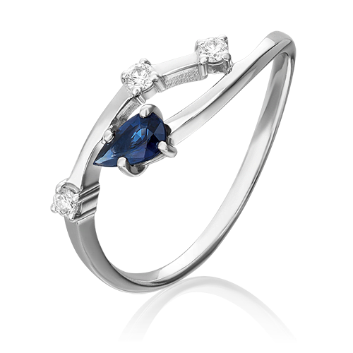 Кольцо, белое золото, 585 проба, бриллиант, сапфир