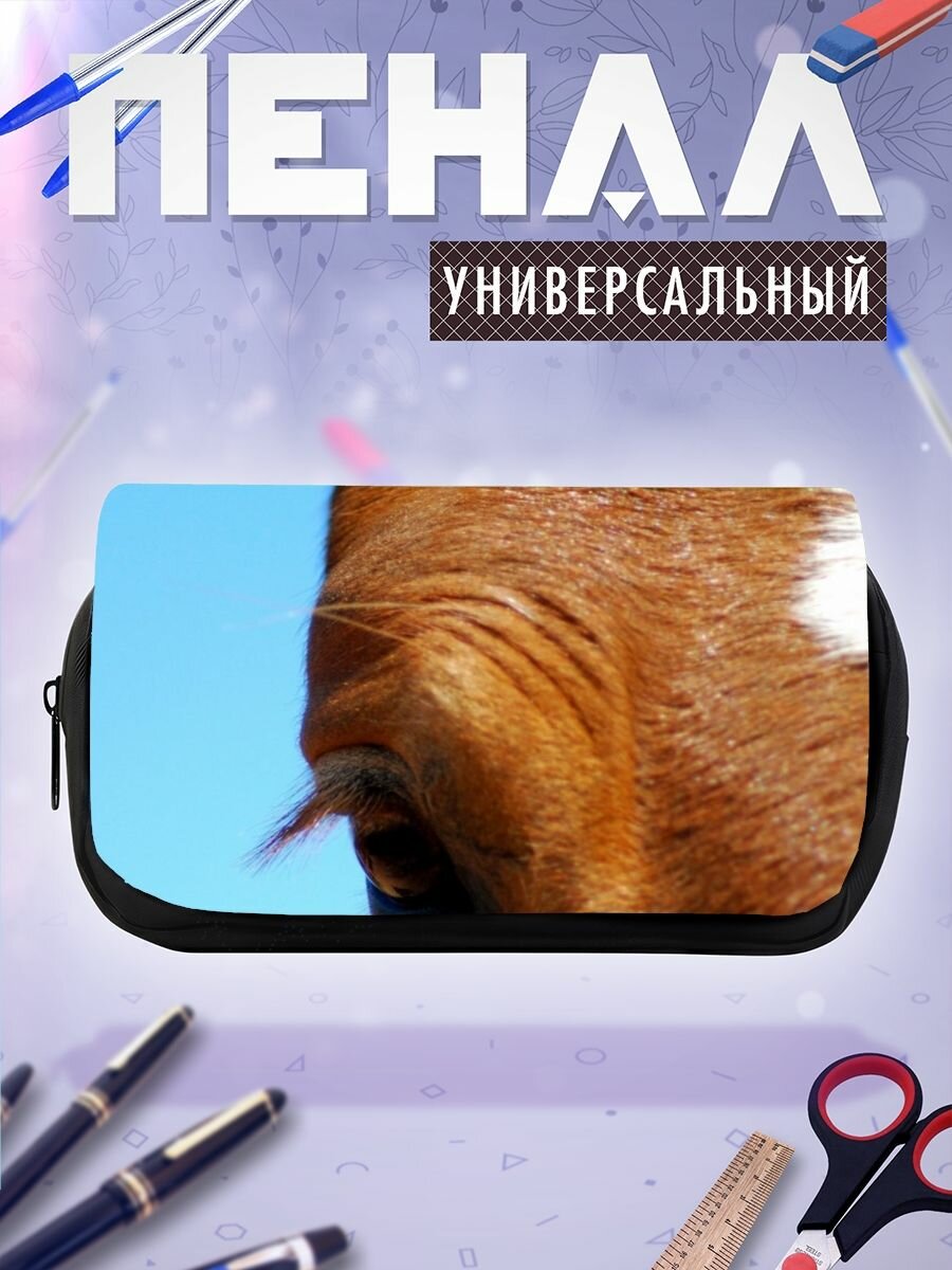 Школьный пенал коричневая лошадь крупным планом Мустанг