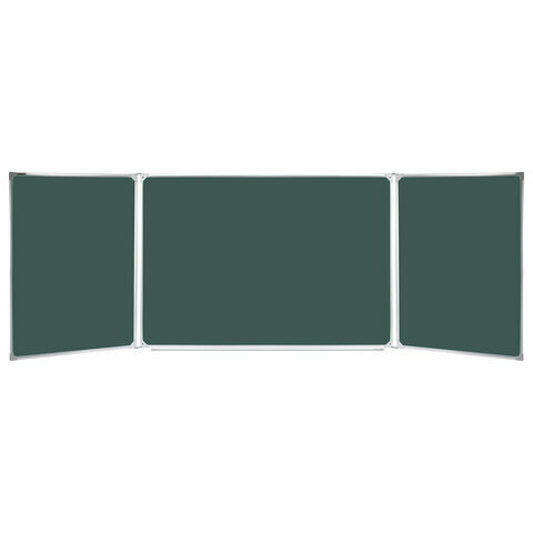 Доска для мела магнитная 3-х элементная 100х150/300 см, дополнительная линия/клетка, зеленая, BRAUBERG, 236972