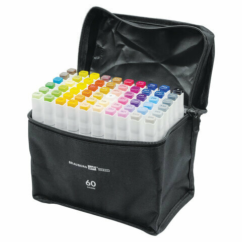 Маркеры для скетчинга двусторонние BRAUBERG ART DEBUT "WHITE", набор 60 шт. чехол, 152143