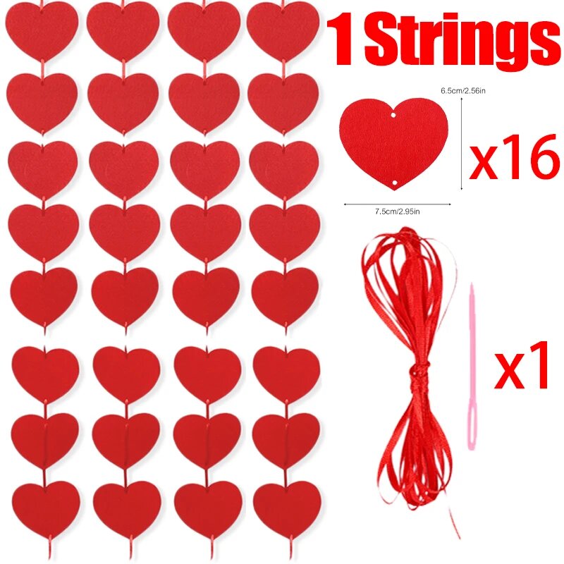Гирлянда из красных сердечек из фетра 160PCS(10 strings)
