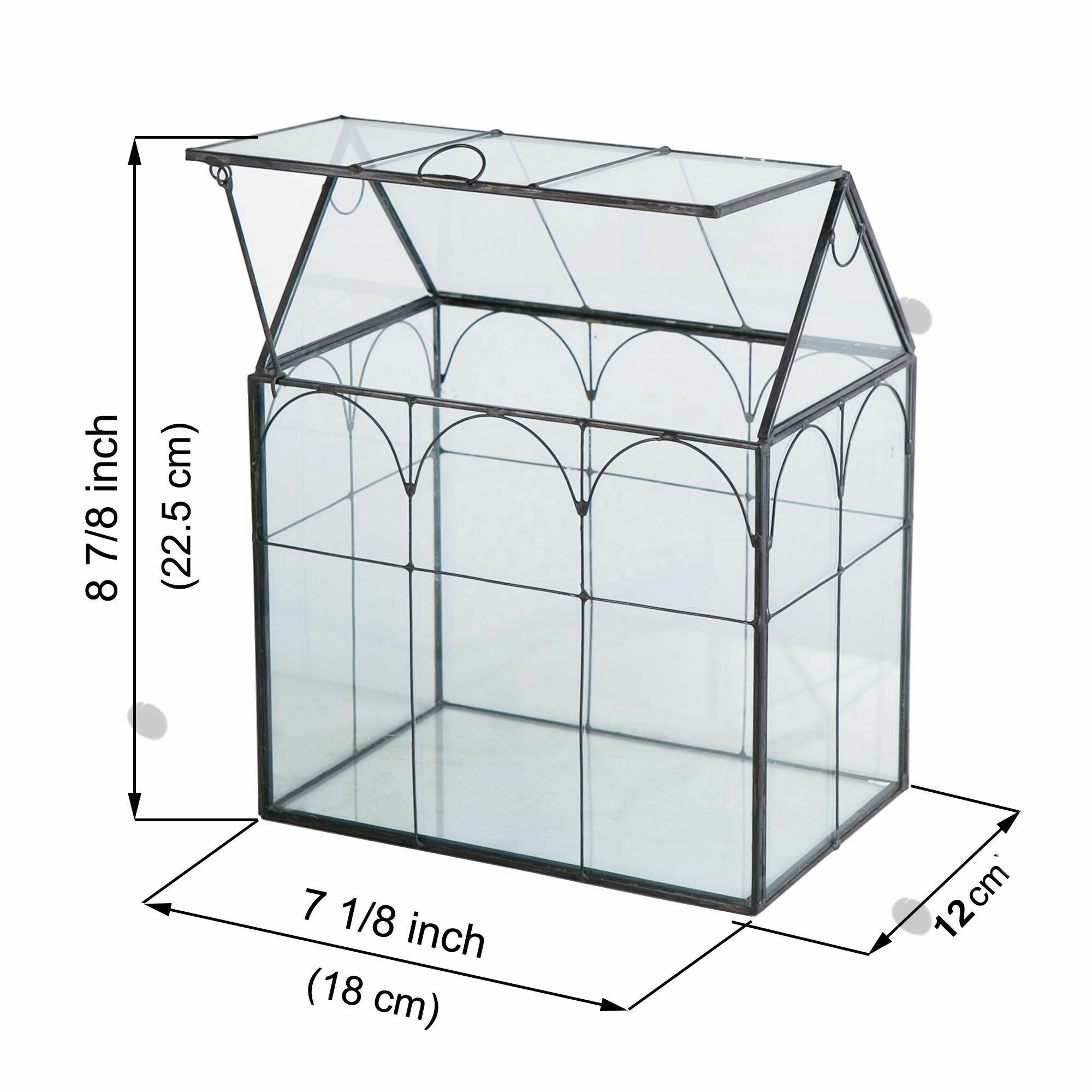 Ваза для флорариума, Флорариум Домик черный, геометрический, Turboz, высота 22.5 см, медный и стекло