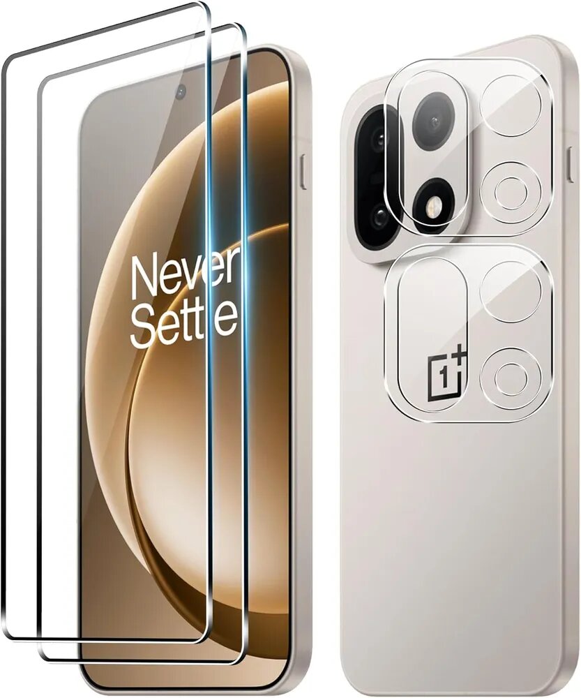2+2 закаленное стекло для OnePlus 15(Ван Плас 15), 2 шт. защитная пленка из закаленного стекла + 2 шт. защита камеры, HD защитная пленка для экрана с твердостью 9H