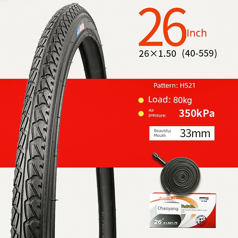 Шина для горного велосипеда ChaoYang 26x1.50 (40-559) с внутренней камерой и обычными боковинами, 26 дюймов