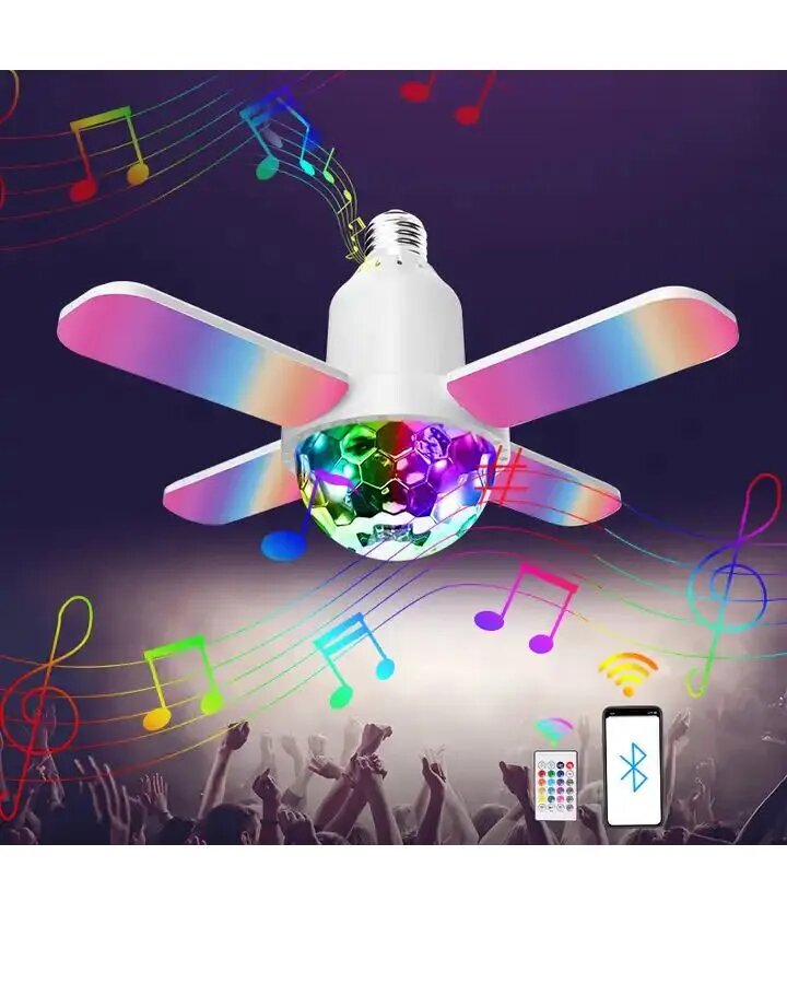 Проекционная музыкальная RGB диско лампочка семицветная четырехлепестковая 24 Вт / Проектор потолочный