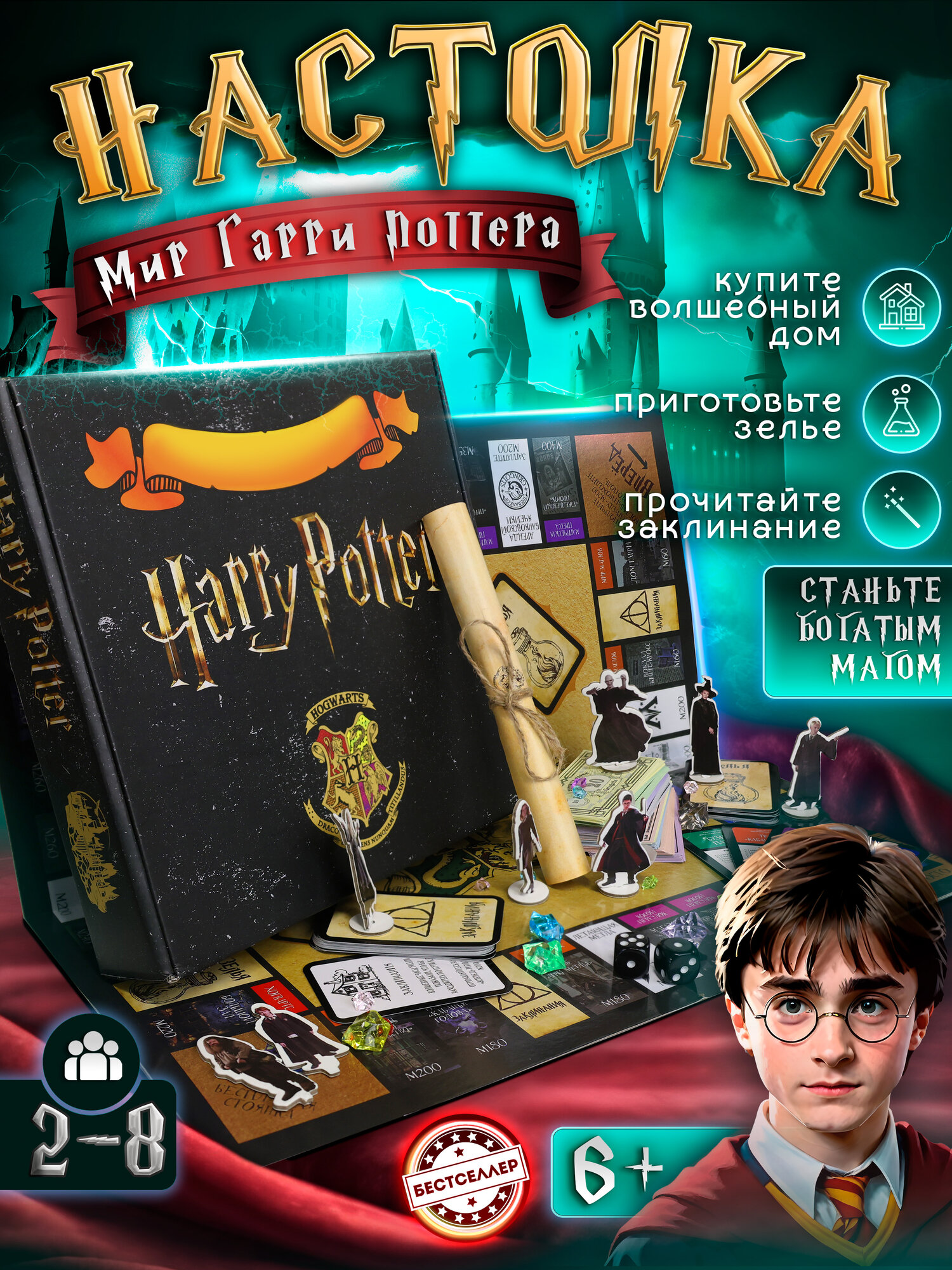 Настольная игра Гарри Поттер / Карточная игра для детей и взрослых "Harry Potter" / Настольные игры для детей от 7 лет