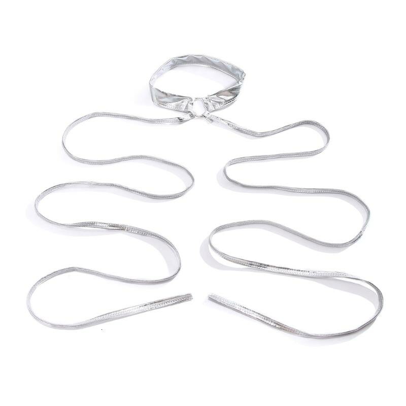 Серебристый кожаный гартерный пояс