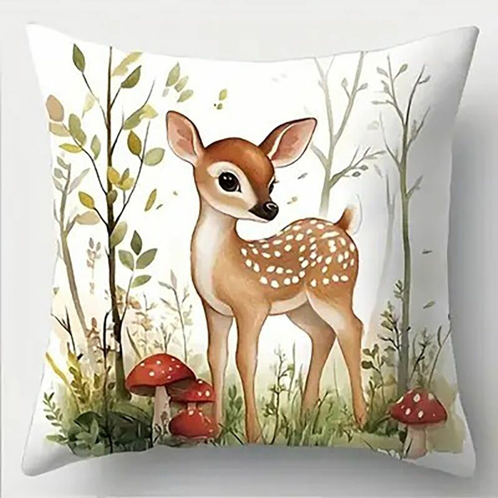 Подушка Forest cute fox nest pillow room: сказочный природный пейзаж на наволочке - завершающий штрих в оформлении домашнего интерьера плоская 2d-печать