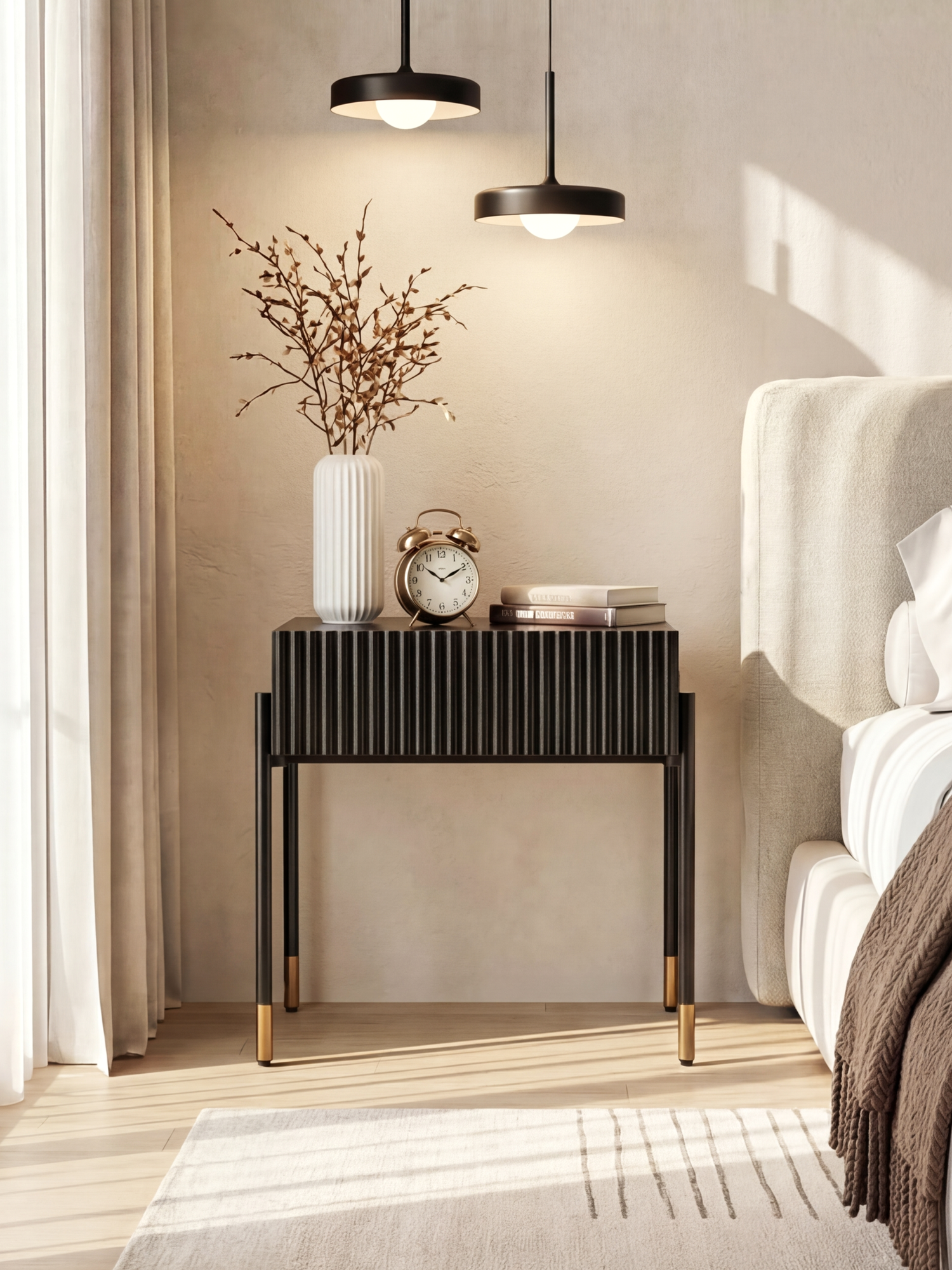 Тумба прикроватная на ножках черная, эмаль мдф 54х40х56 см напольная, Вельвет без ручки