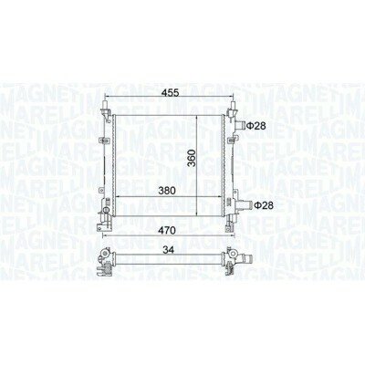 Радиатор M.MARELLI 350213161900 Ford Ka 1, 3 9, 96-> 380x363