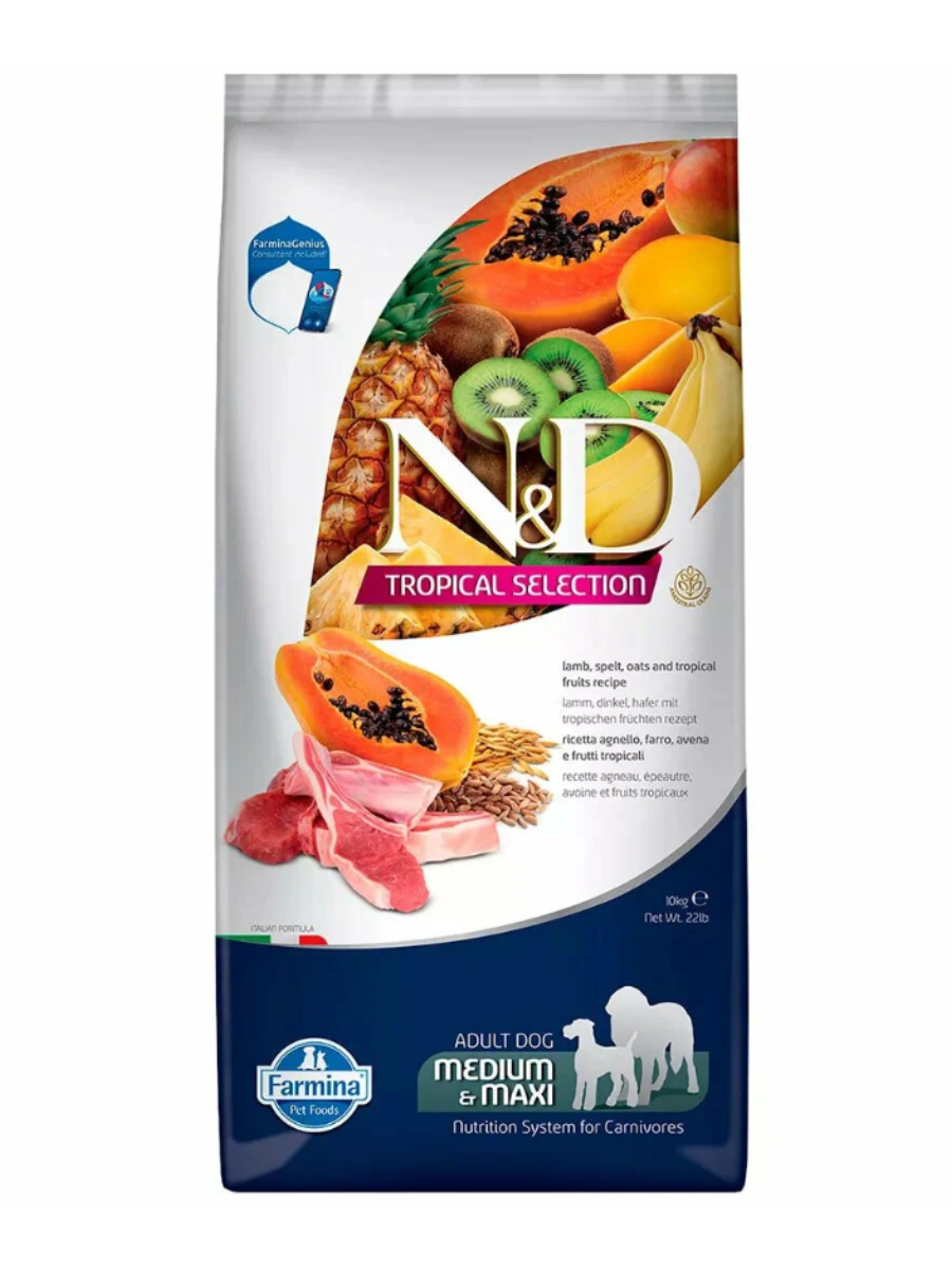 Сухой корм Farmina N&D Tropical Selection (Фармина) для взрослых собак средних и крупных пород с ягненком, 10 кг