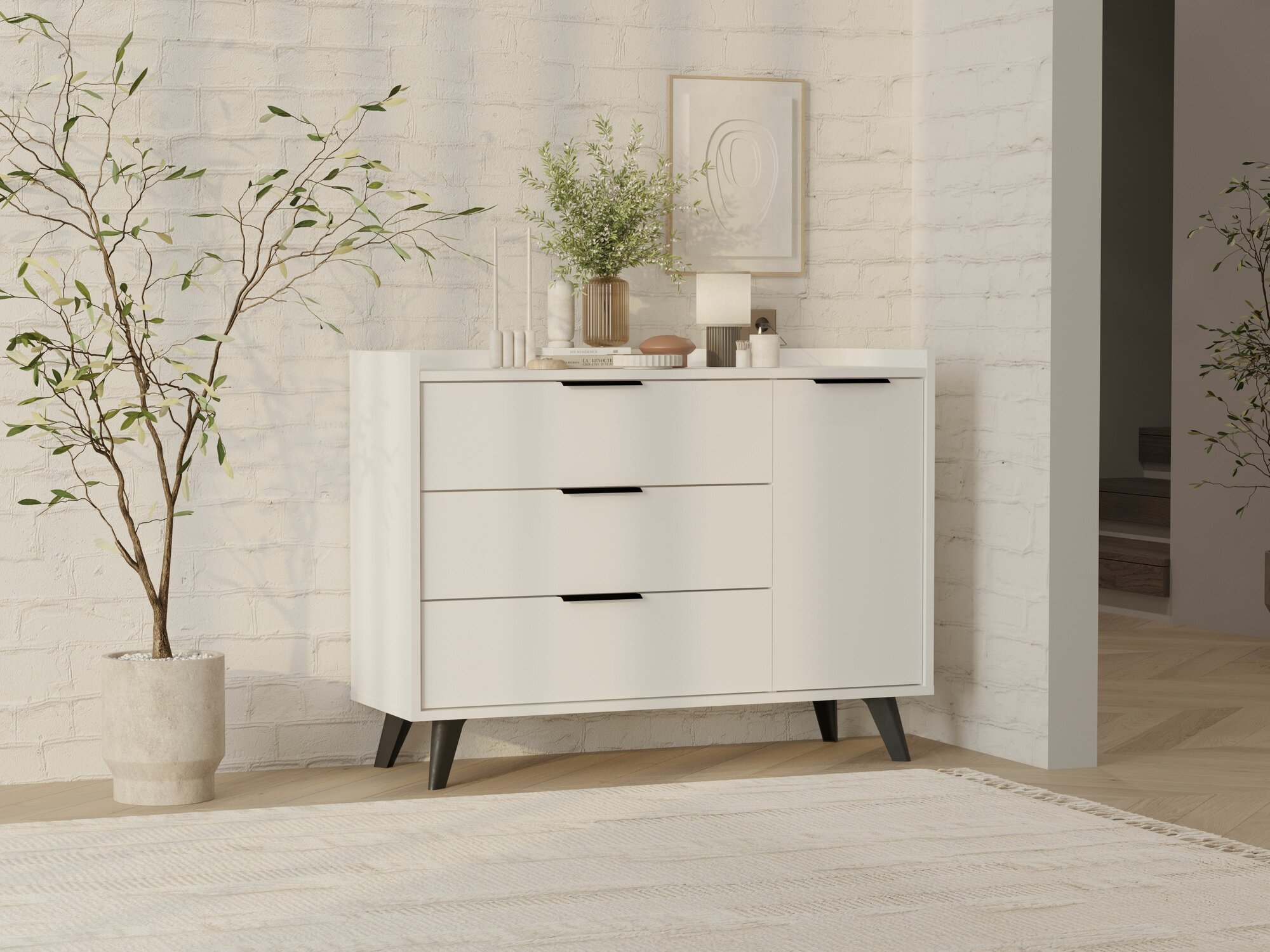 Комод 3 ящика + 1 створка белый ЛДСП для спальни и гостиной 690х740х340 In House Лотта