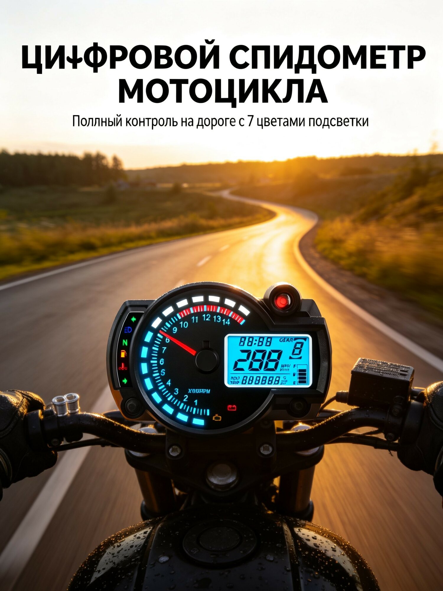Универсальный ЖК-спидометр и тахометр RX2N для мотоцикла, одометр с индикатором передачи и 7 цветов подсветки