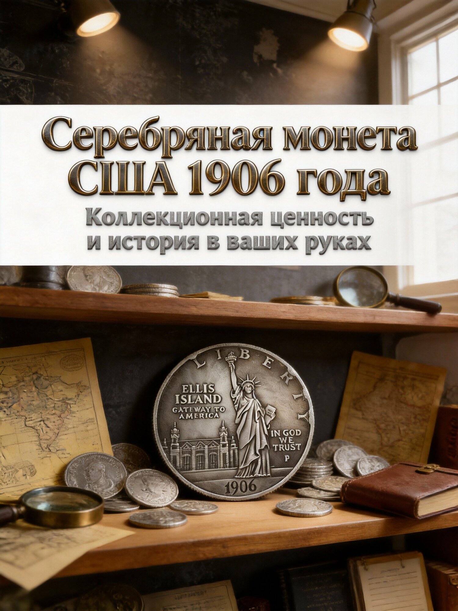 Серебряный доллар США 1906 года, историческая монета США для нумизмата и коллекционной экспозиции