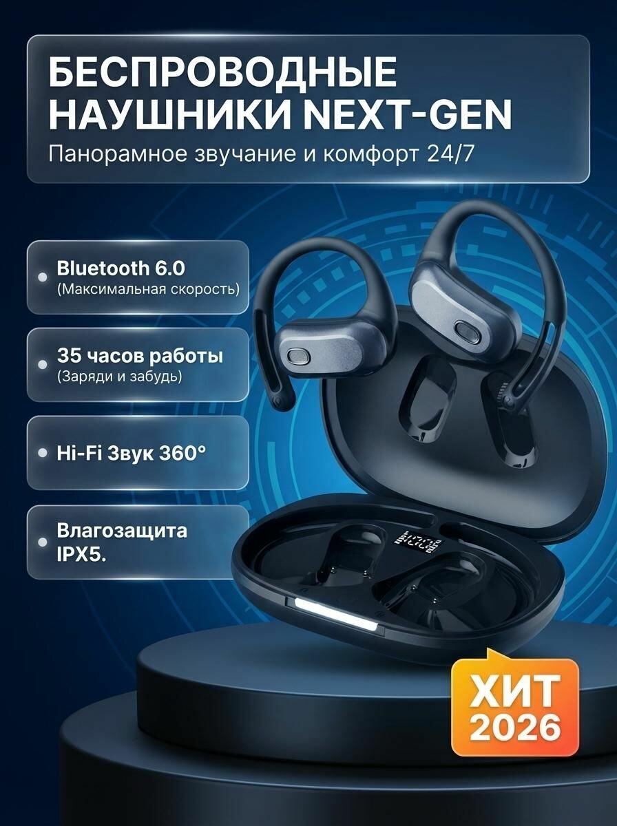 Беспроводные спортивные наушники NEXT-GEN: Bluetooth 6.0, Hi-Fi звук 360 и 35 часов музыки
