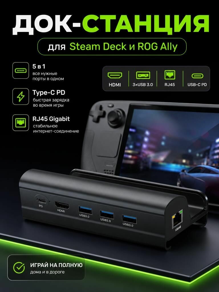 Док станция стим дек Steam Deck ASUS Rog Ally x подставка зарядное устройство