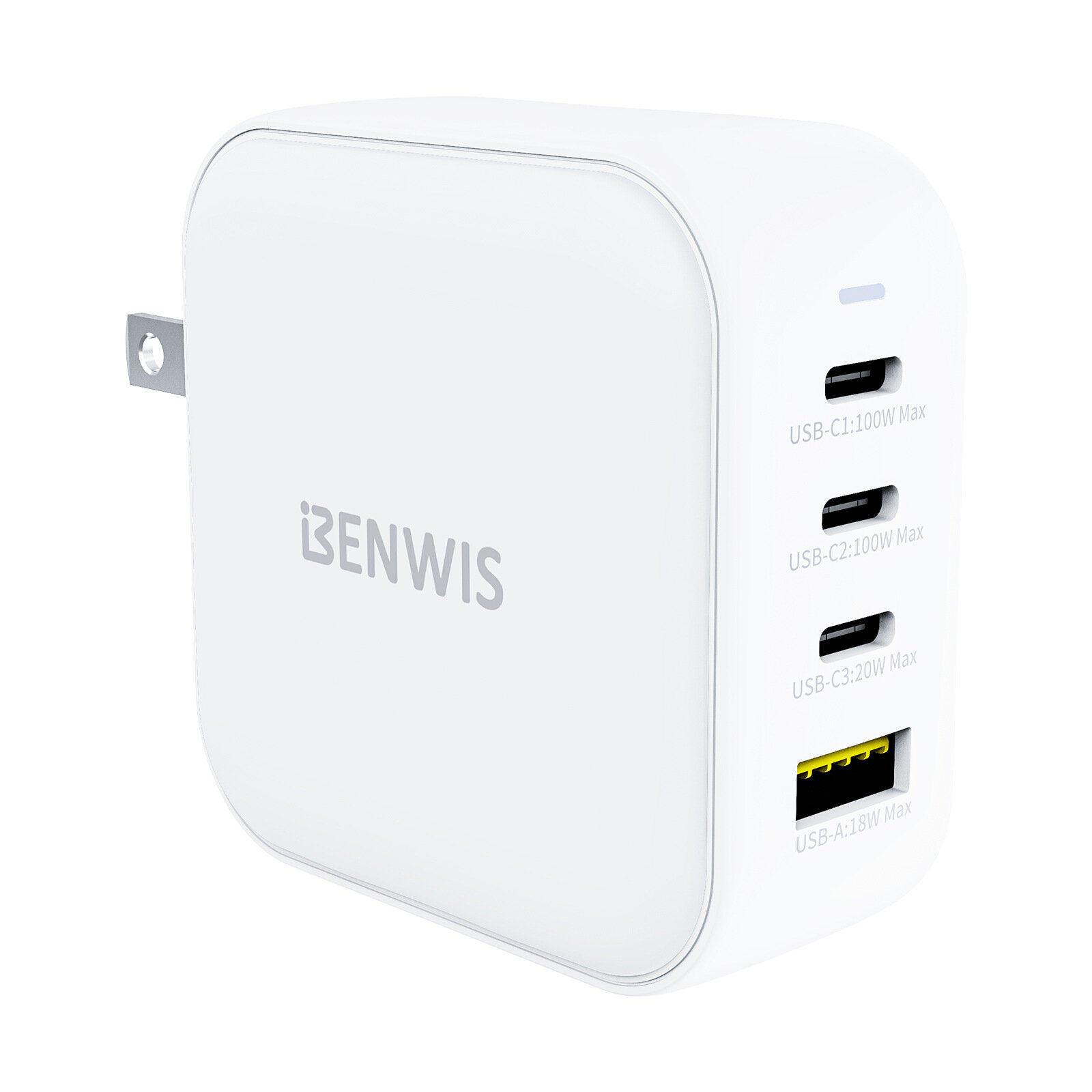 BENWIS 100 Вт адаптер быстрой зарядки GaN PD для iPhone, Huawei, Xiaomi - белый цвет, сертификат UL