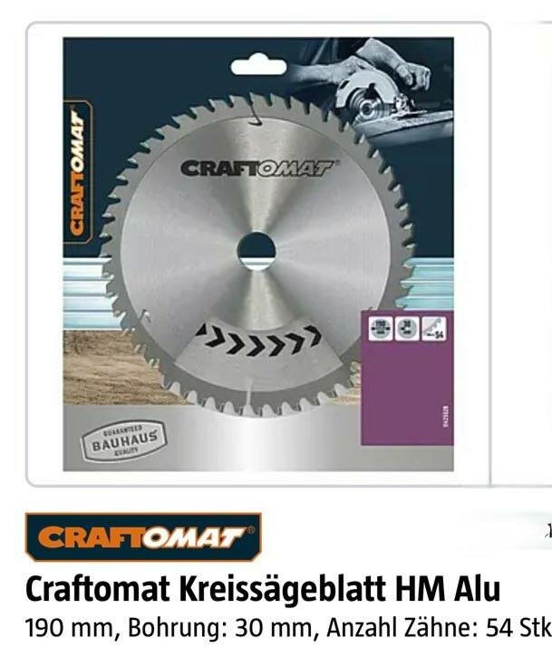 Пильный диск по алюминию Craftomat Kreissägeblatt HM Alu , с 54 зубьями, диаметр 190мм