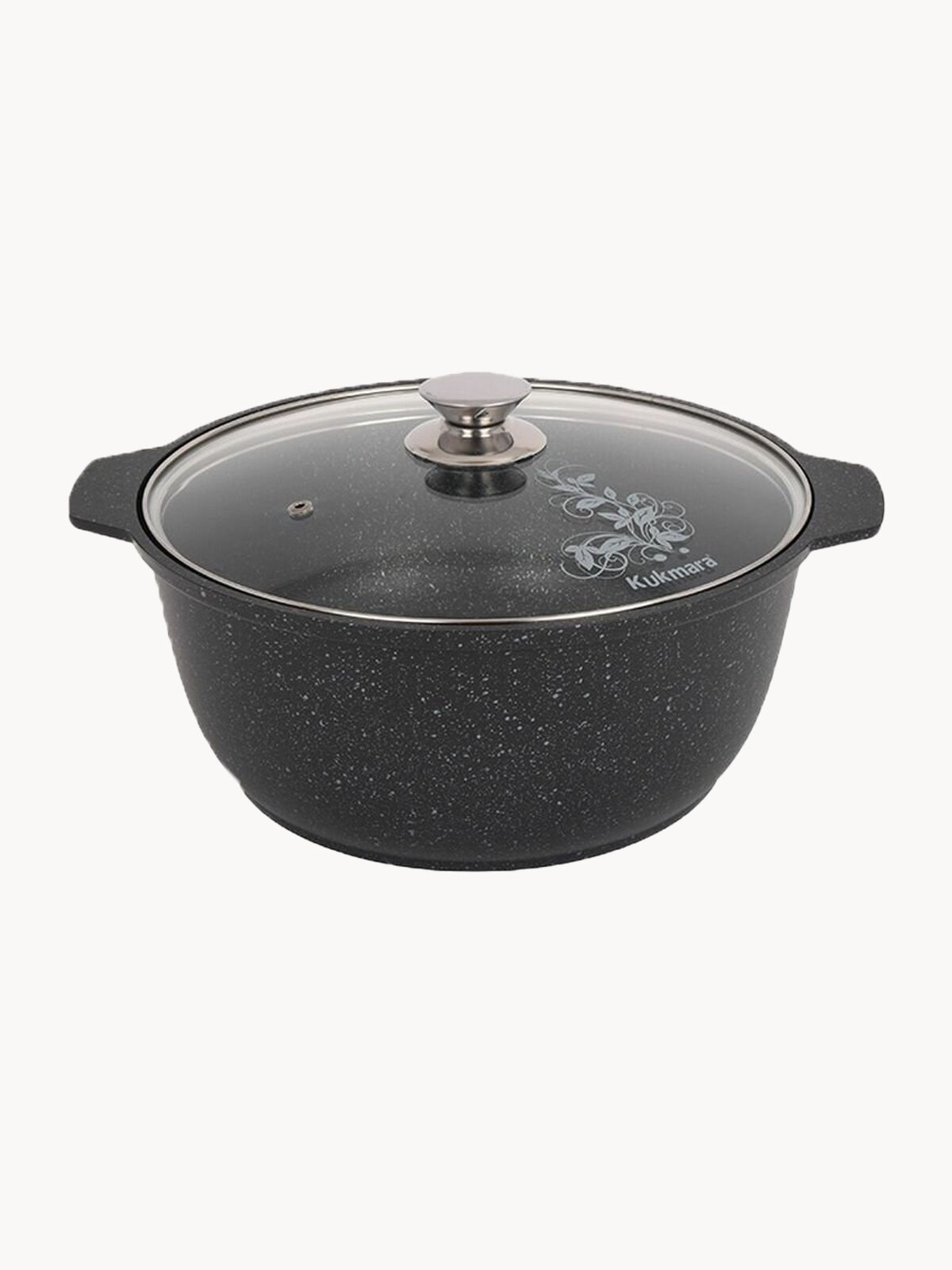 Кастрюля-жаровня антипригарная литая 5л со стеклянной крышкой Тёмный мрамор ТМ KUKMARA