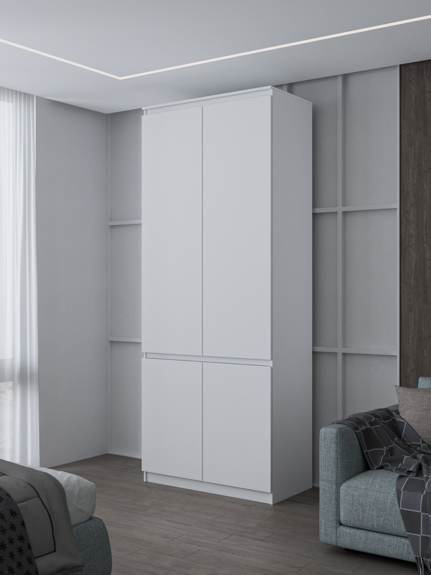 Шкаф распашной Саймон|Корпус ЛДСП Белый|Фасад ЛДСП Белый