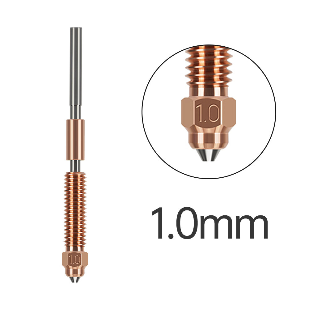 Аксессуар для 3D-принтера Сопло с покрытием из закаленной меди диаметром 1,0 мм CZ, Совместимое с Creality K1C / K1 Max / Ender 3 V3, Интегрированное Горловое отверстие из биметаллического титанового сплава для печати с высокой текучестью