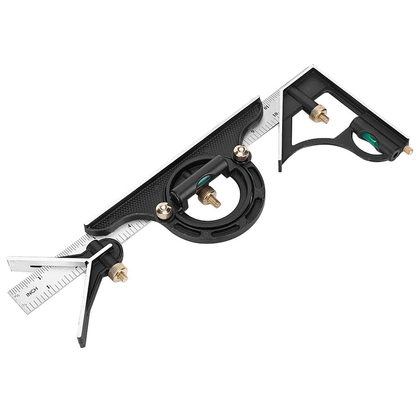 Линейка угловая из нержавеющей стали 0-180°, комбинированный треугольник-квадрат, протрактор с точностью 0.01, измерительный инструмент, размер 300мм